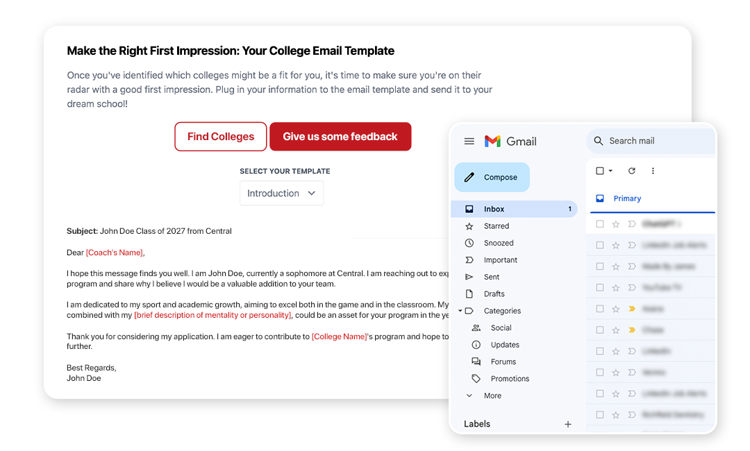 College Email Templates - Prep Redzone